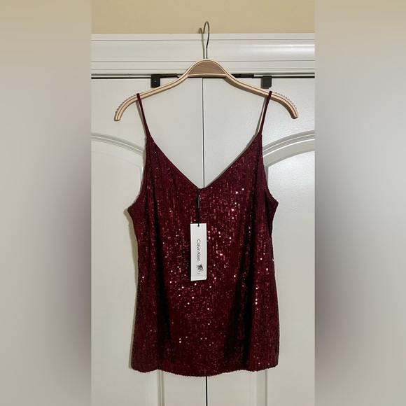 Calvin Klein | Tops | Nwt Calvin Klein Sequin Spaghetti Strap Tankcamisole Small Maroon | Poshmark